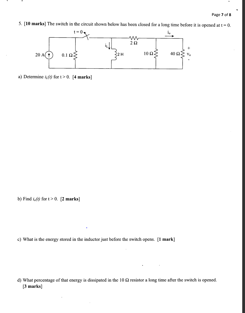 [Solved]: [10 marks] The switch in the circuit shown below h