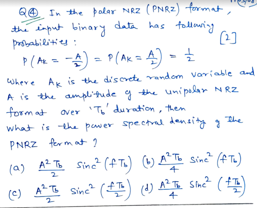 Solved Where Q. In the polar NRZ (PNRZ) format the input | Chegg.com