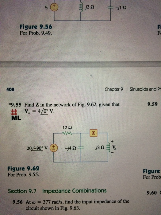 Solved Find Z in the network of Fig. 9.62, given that V_0 | Chegg.com