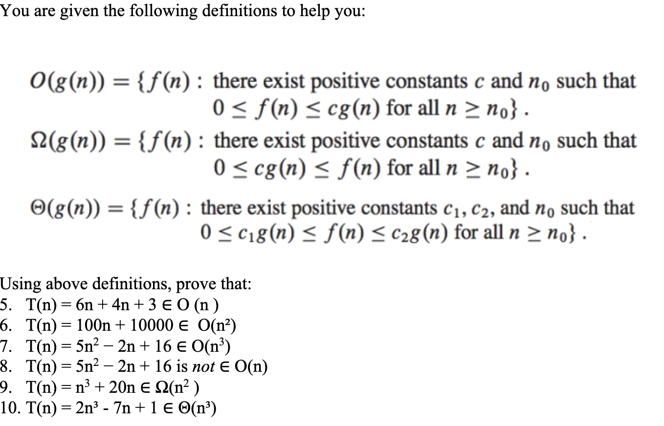 Solved You are given the following definitions to help you: | Chegg.com