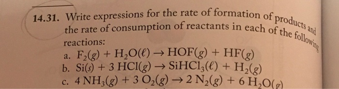 Solved Write expressions for the rate of formation of | Chegg.com