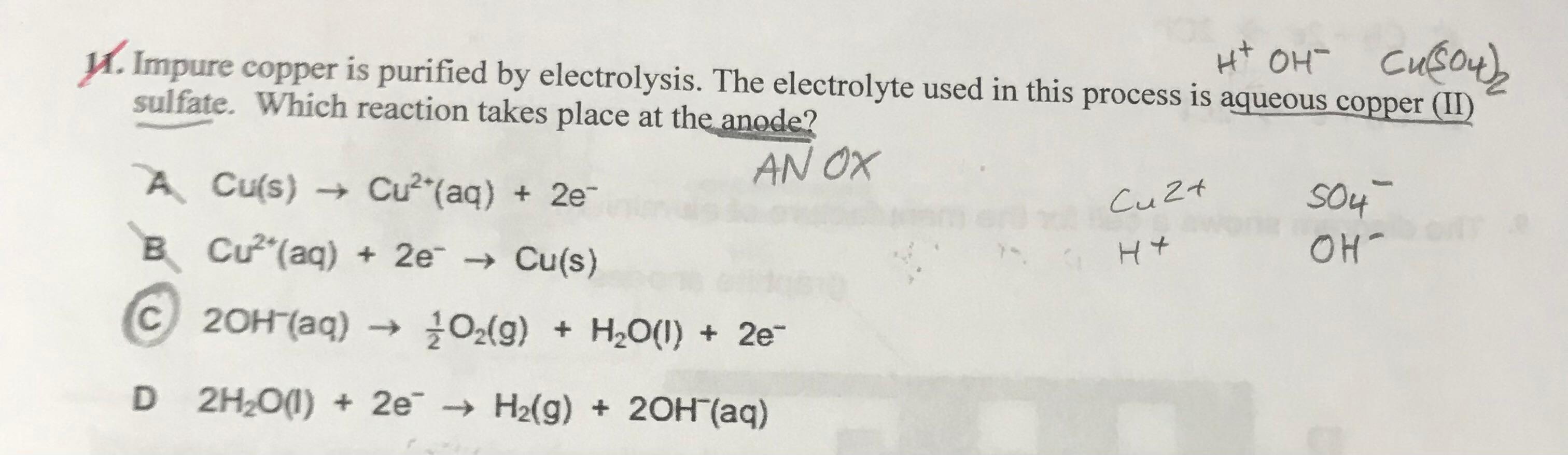 Solved * H+ OH Cussou) 1. Impure copper is purified by | Chegg.com