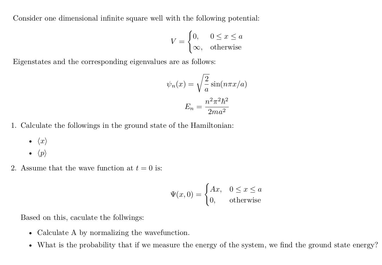 Solved Consider one dimensional infinite square well with | Chegg.com