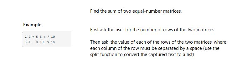 Solved Find the sum of two equal-number matrices. Example: | Chegg.com