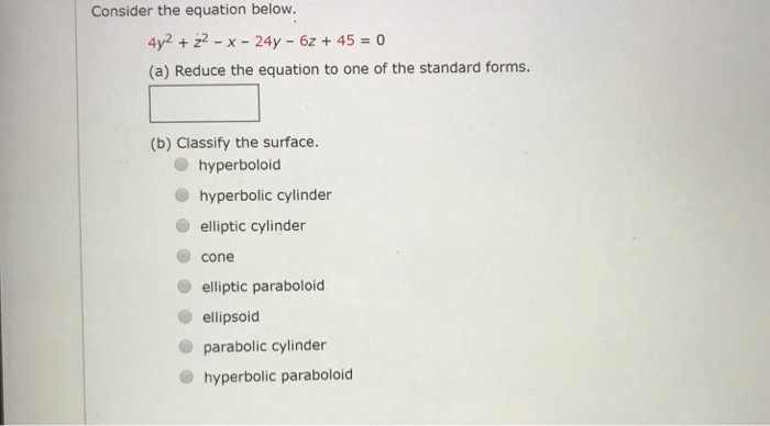 Solved Consider the equation below. 4y2z2-x-24y 6z +450 (a) | Chegg.com