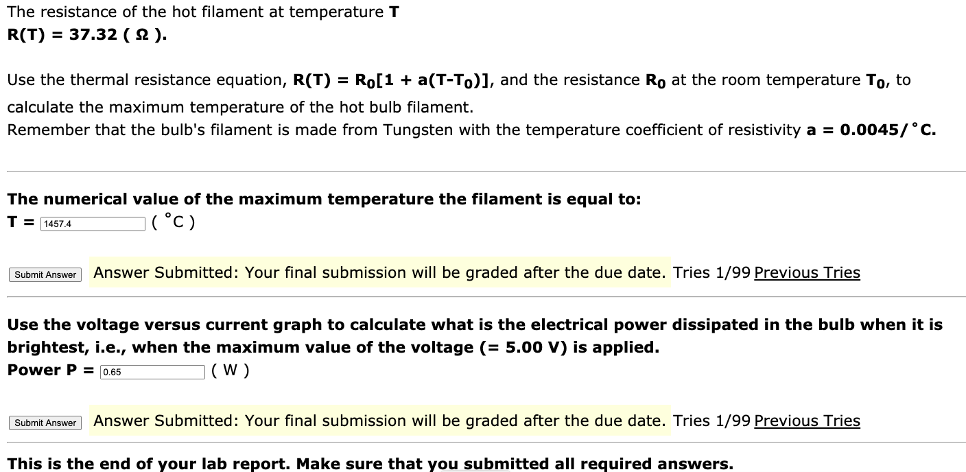 Solved Activity 5: Temperature of the Bulb's Filament Before | Chegg.com