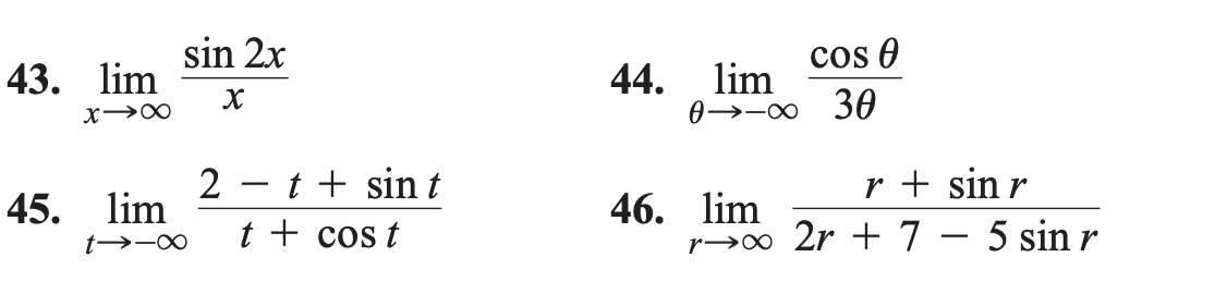 Solved sin 2x 43. lim 44. cos e 01-00 30 lim х X-> 45. lim 2 | Chegg.com