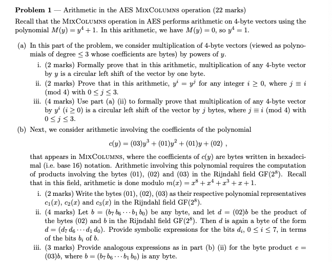 Problem 1 - Arithmetic in the AES MIXCOLUMNS | Chegg.com