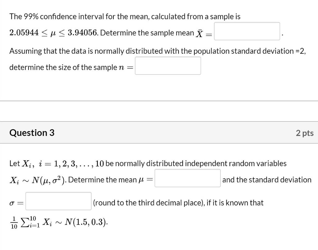 Solved The 99% confidence interval for the mean, calculated | Chegg.com