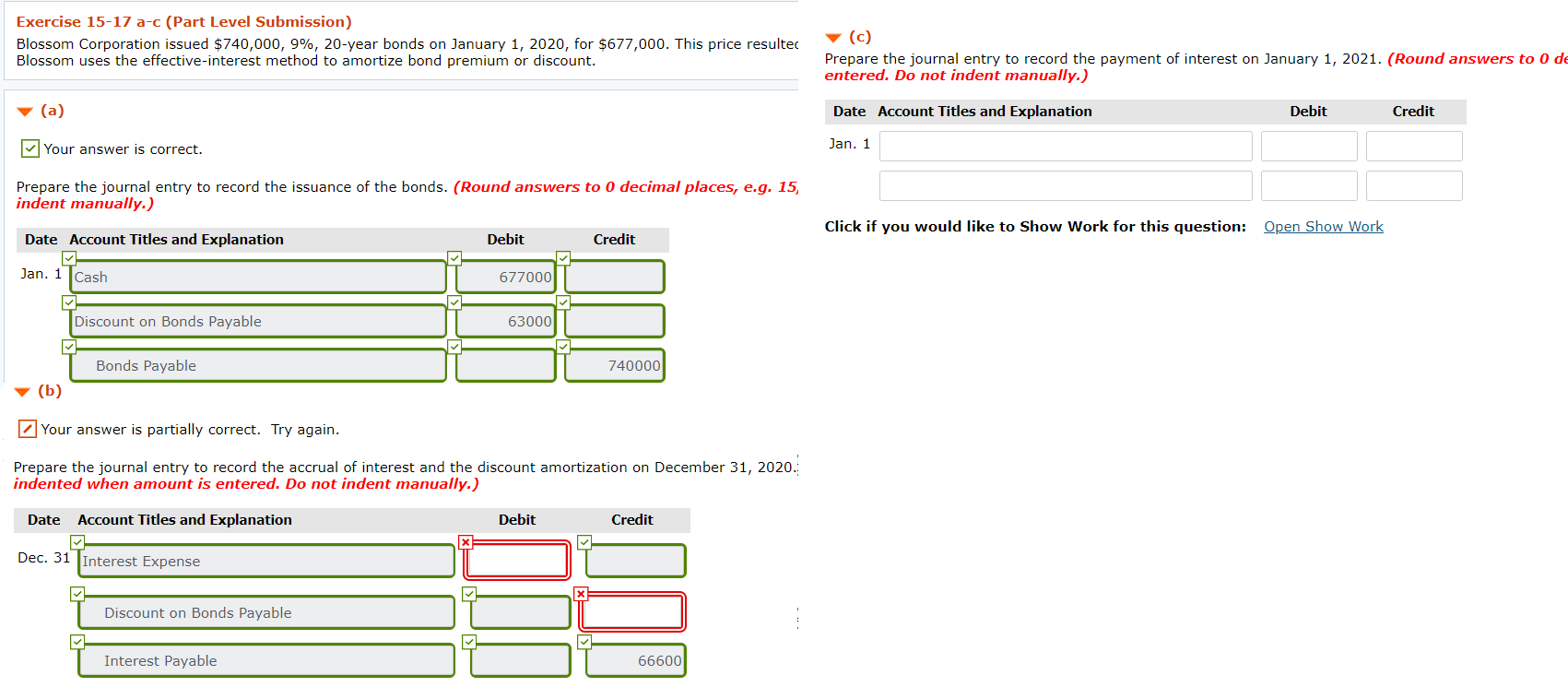 Solved Exercise 15-17 a-c (Part Level Submission) Blossom | Chegg.com