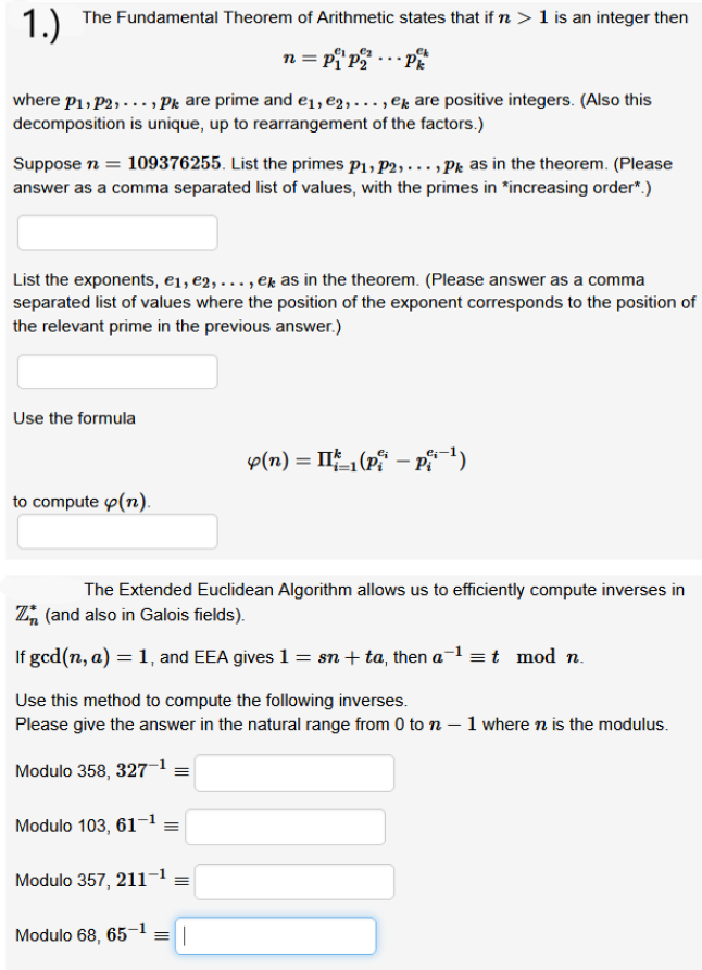 Solved 1.) The Fundamental Theorem of Arithmetic states that | Chegg.com