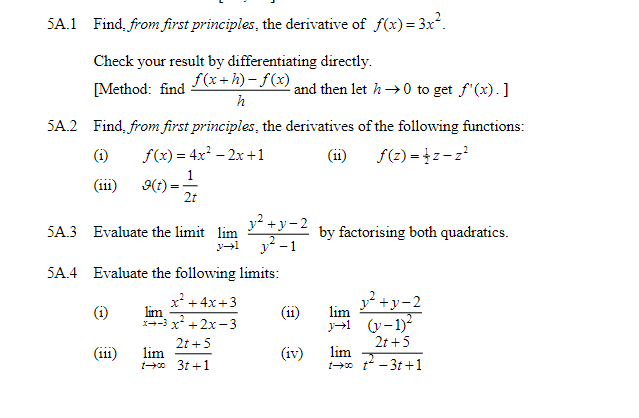 Solved 1 5A.1 Find, from first principles, the derivative of | Chegg.com