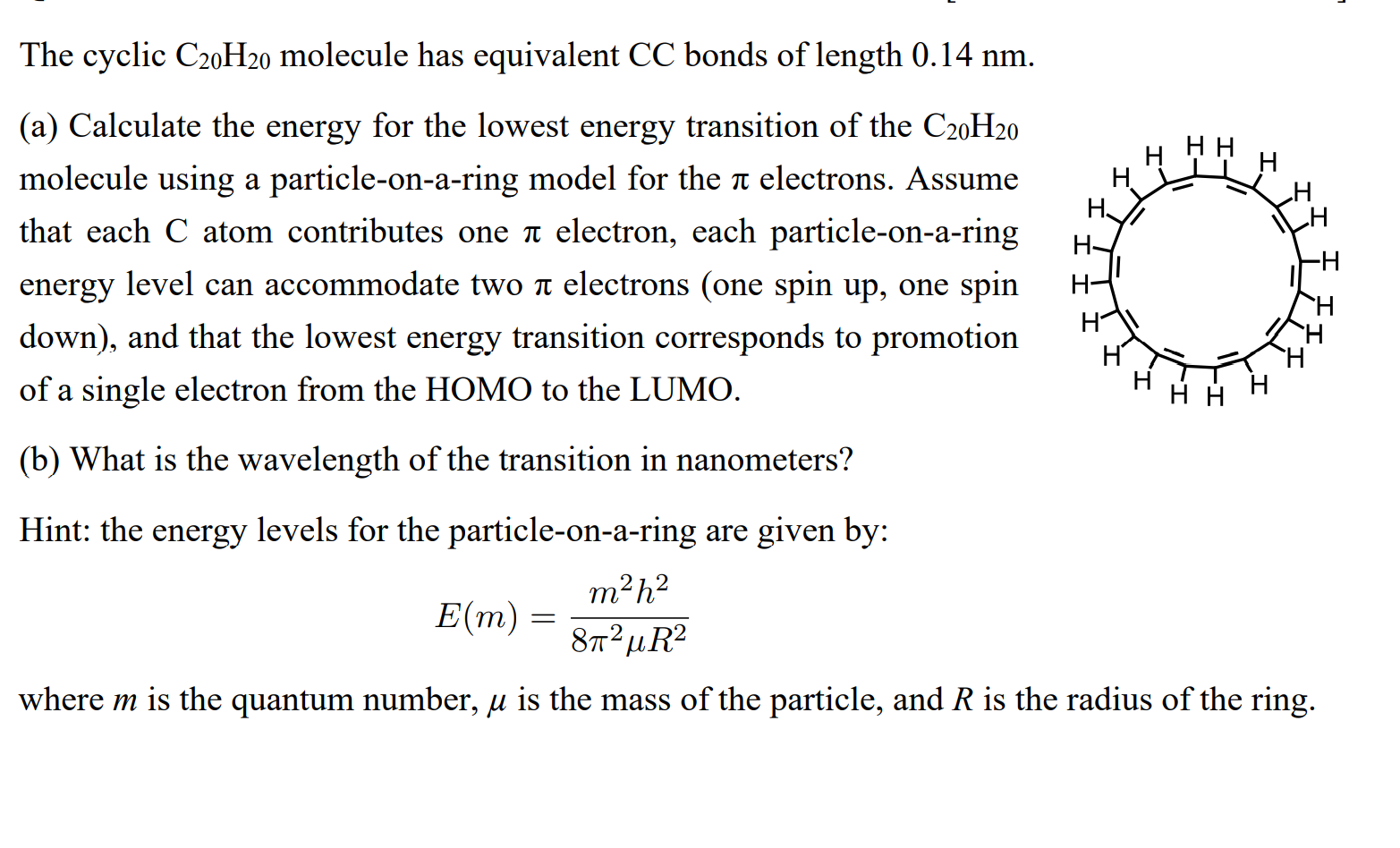 Solved The cyclic C20H20 molecule has equivalent CC bonds of | Chegg.com