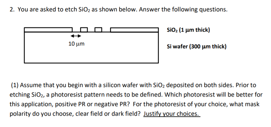 Solved 2. You are asked to etch SiO2 as shown below. Answer | Chegg.com
