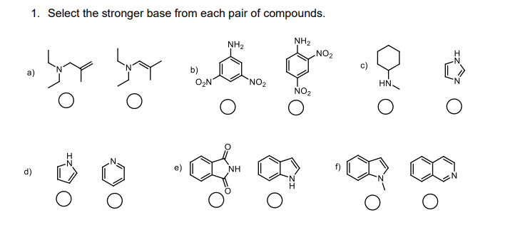 Solved 1. ﻿Select the stronger base from each pair of | Chegg.com
