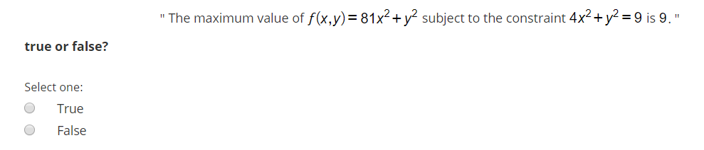 Solved "The maximum value of f(x,y)=81x2 + y2 subject to the | Chegg.com