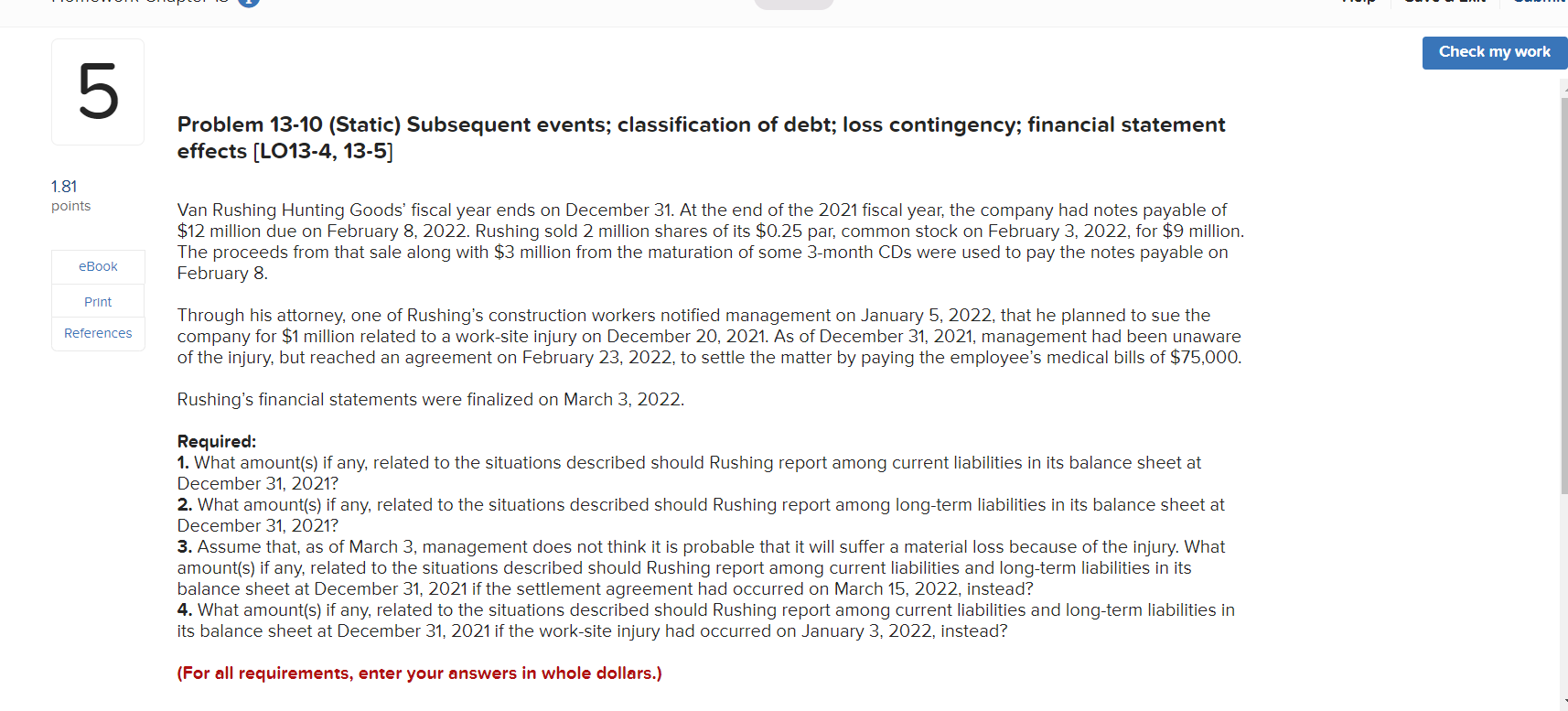Solved Problem 13-10 (Static) Subsequent events; | Chegg.com