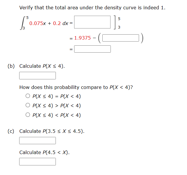 Solved Verify that the total area under the density curve is | Chegg.com