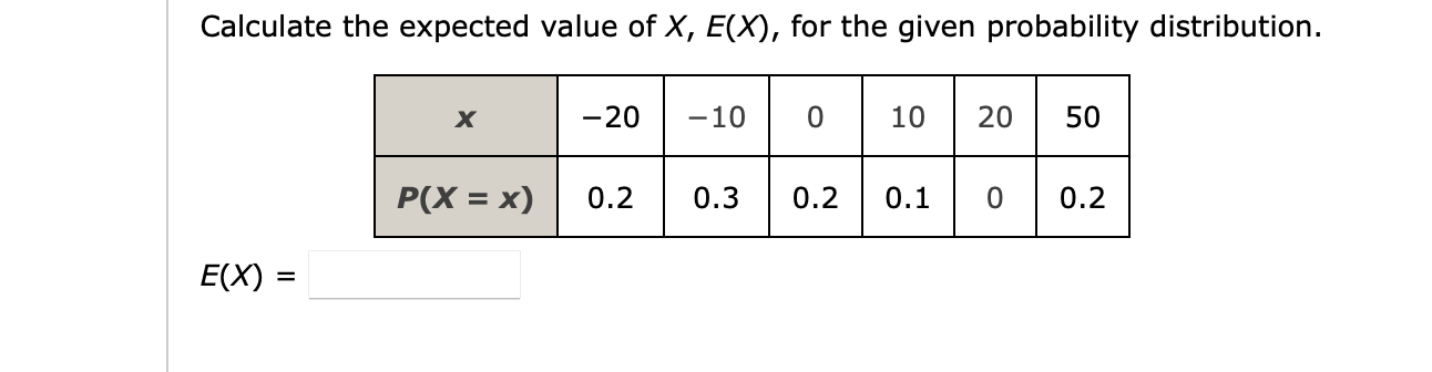 Solved Calculate the expected value of X,E(X), for the given | Chegg.com