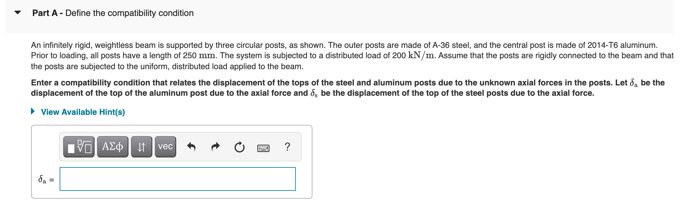 Solved To determine the axial force in a statically | Chegg.com