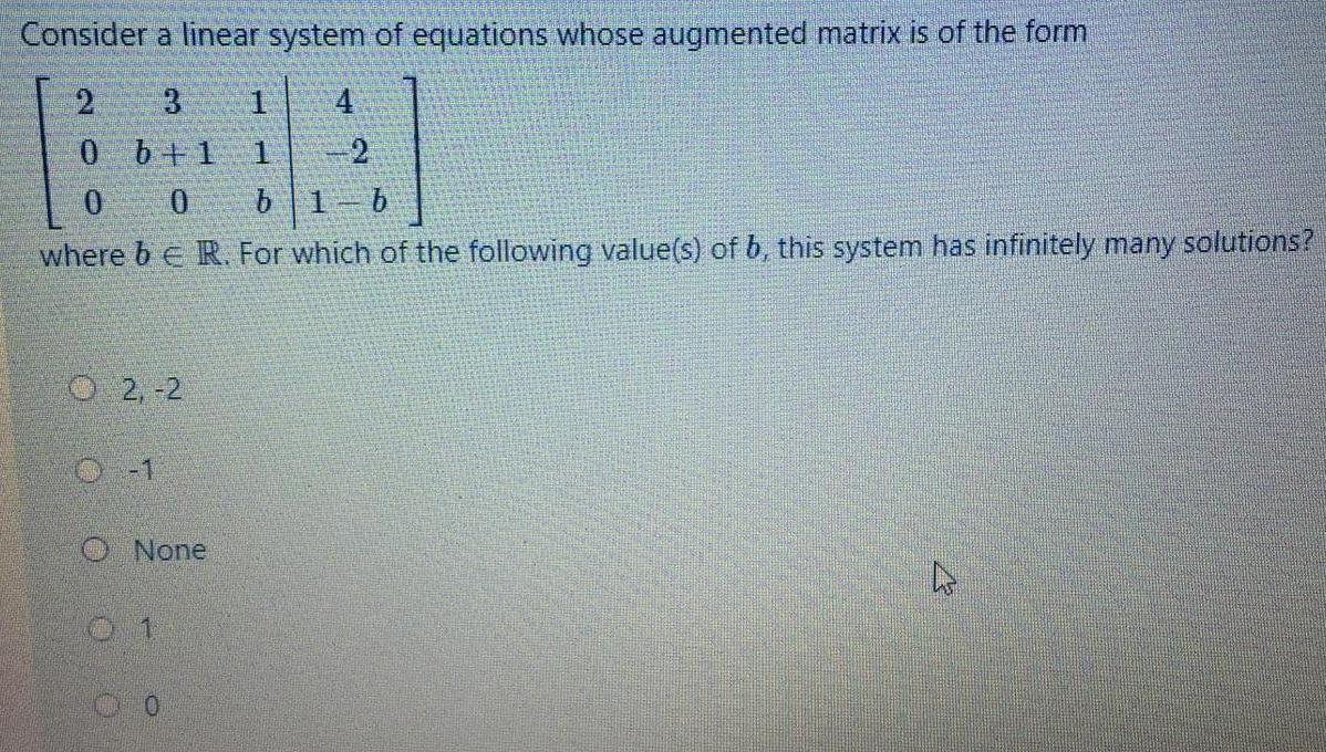 Solved Consider a linear system of equations whose augmented | Chegg.com