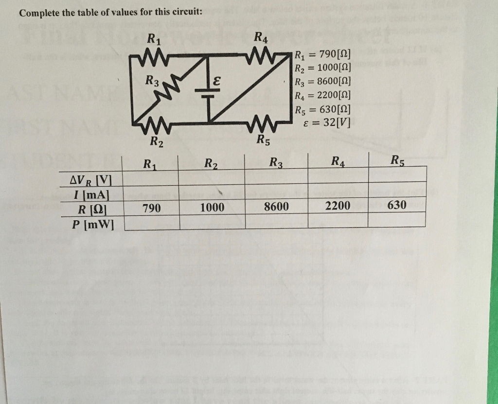 Solved Complete the table of values for this circuit: R3 R1 | Chegg.com
