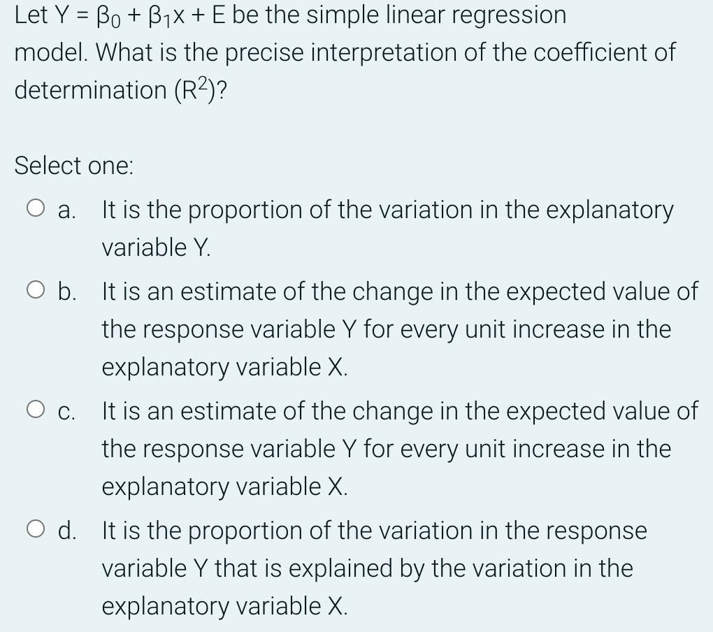 Solved - Let Y = Bo + B1X + E be the simple linear | Chegg.com