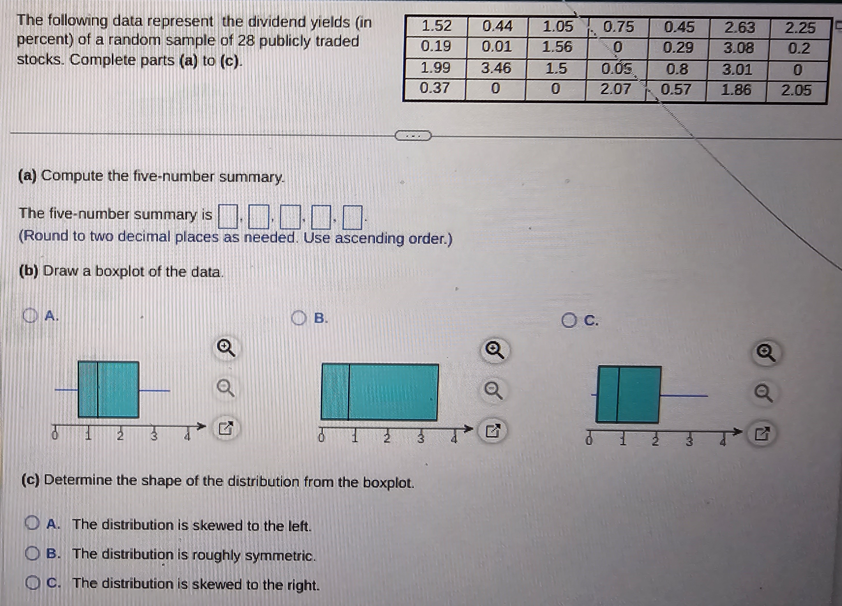 Solved The following data represent the dividend yields (in | Chegg.com