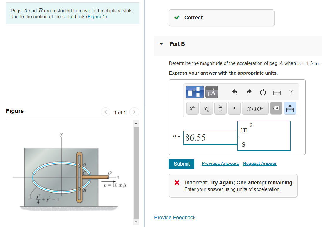 Solved Pegs A and B are restricted to move in the elliptical | Chegg.com