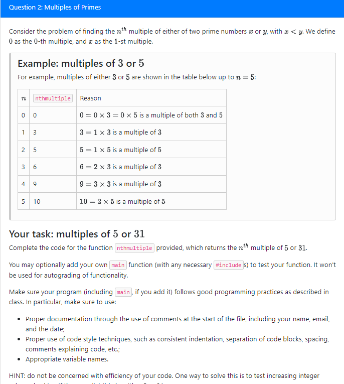 Solved Consider the problem of finding the nth multiple of | Chegg.com