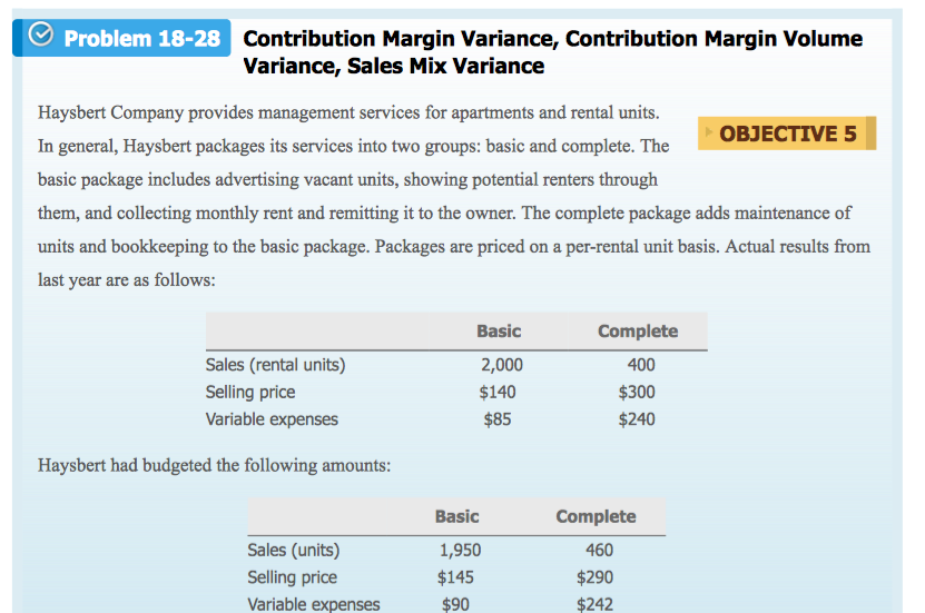 Solved Problem 18-28 Contribution Margin Variance, | Chegg.com