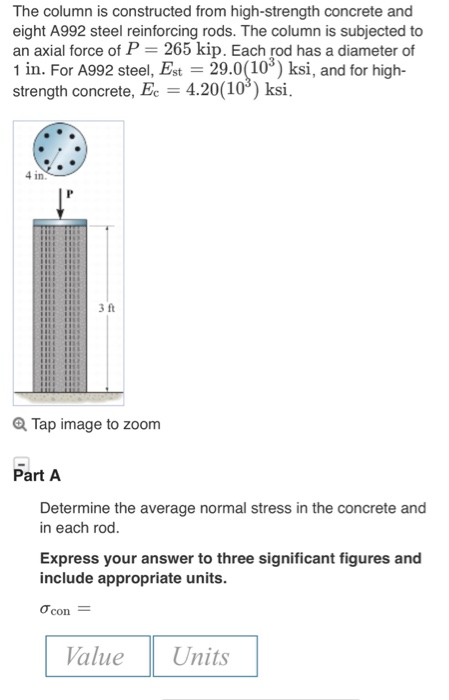 Solved The column is constructed from high-strength concrete | Chegg.com