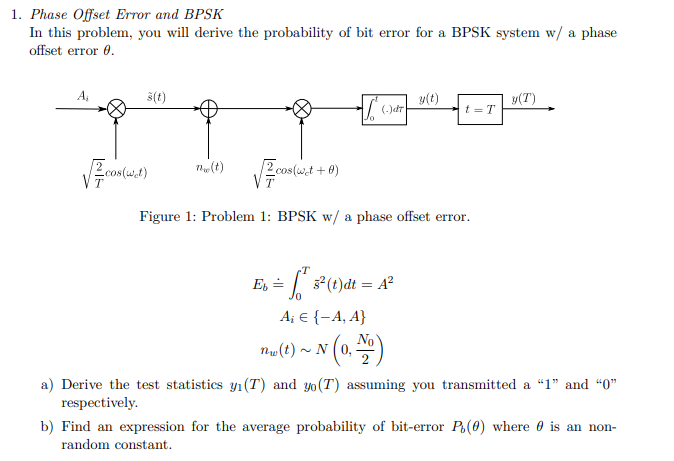 1. Phase Offset Error and BPSK In this problem, you | Chegg.com