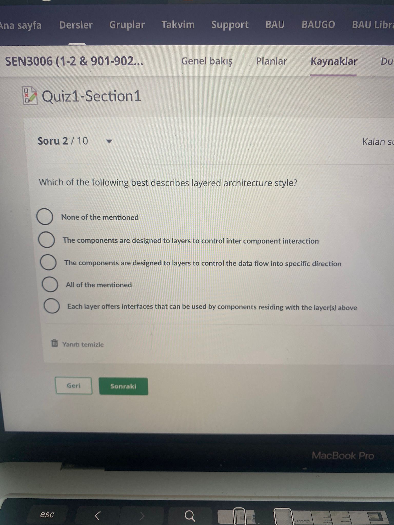 Solved Which of the following best describes layered | Chegg.com