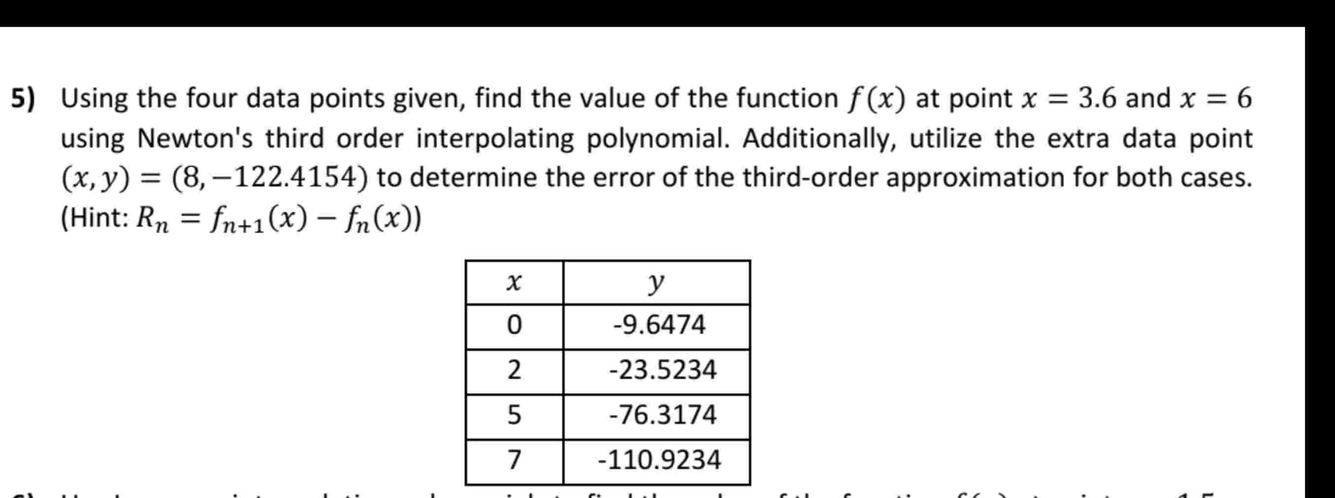 Using the four data points given, find the value of | Chegg.com