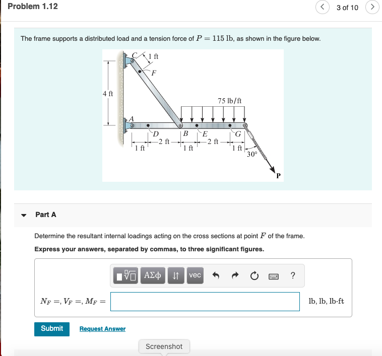 Solved Problem 1.12 3 of 10 The frame supports a distributed | Chegg.com