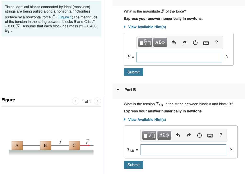 Solved Three identical blocks connected by ideal (massless) | Chegg.com