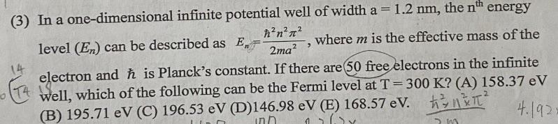 Solved (3) In a one-dimensional infinite potential well of | Chegg.com