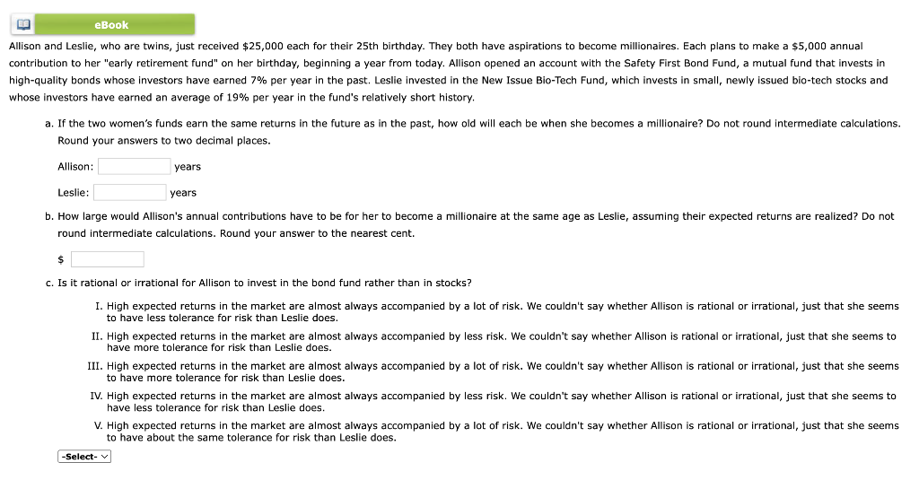 Solved Allison and Leslie, who are twins, just received | Chegg.com