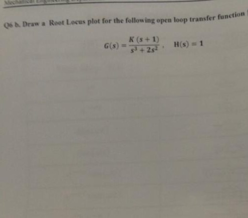Solved Q. Draw a Root Locus plot for the following open loop | Chegg.com