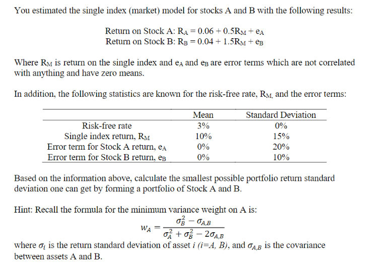 Solved You estimated the single index (market) model for | Chegg.com