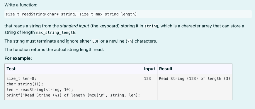 Solved Write a function: size_t readString(char* string, | Chegg.com Solved Write a function: size_t readString(char* string, | Chegg.com
