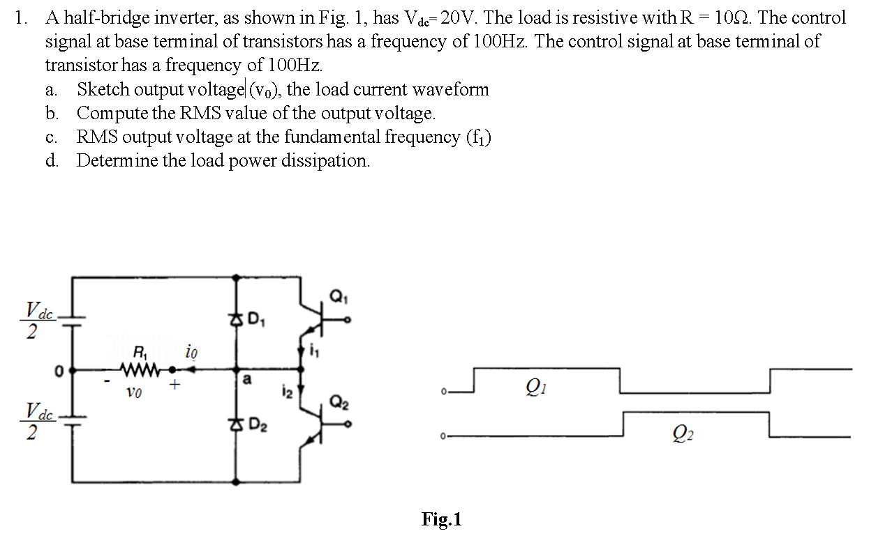 Solved 1. A half-bridge inverter, as shown in Fig. 1 , has | Chegg.com