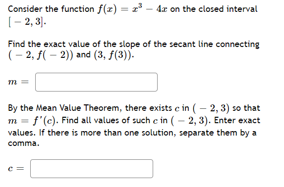 Solved Consider the function f(x)=x3−4x on the closed | Chegg.com