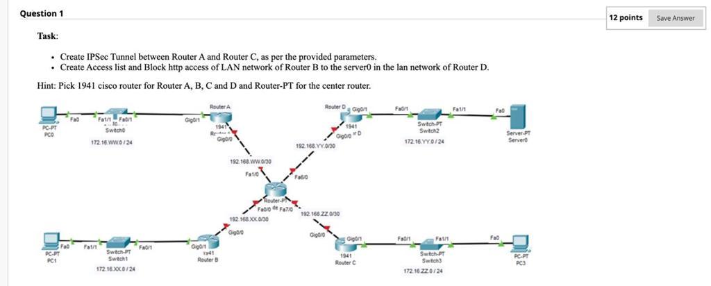 Question 1 12 Points Save Answer Task • Create Ipsec