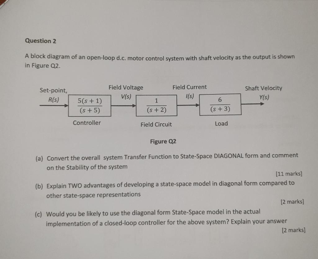 Solved Question 2 A block diagram of an open-loop d.c. motor | Chegg.com