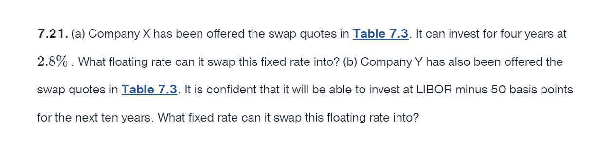 Solved 7.21. (a) Company X has been offered the swap quotes | Chegg.com
