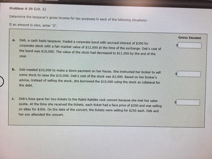 Solved Problem 4-29 (LO. 1) Determine the taxpayer's gross | Chegg.com