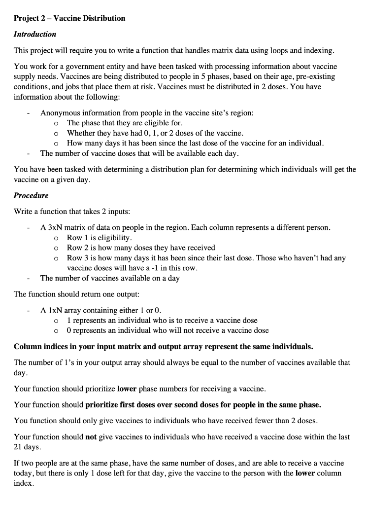 Solved Project 2 - Vaccine Distribution Introduction This | Chegg.com Solved Project 2 - Vaccine Distribution Introduction This | Chegg.com