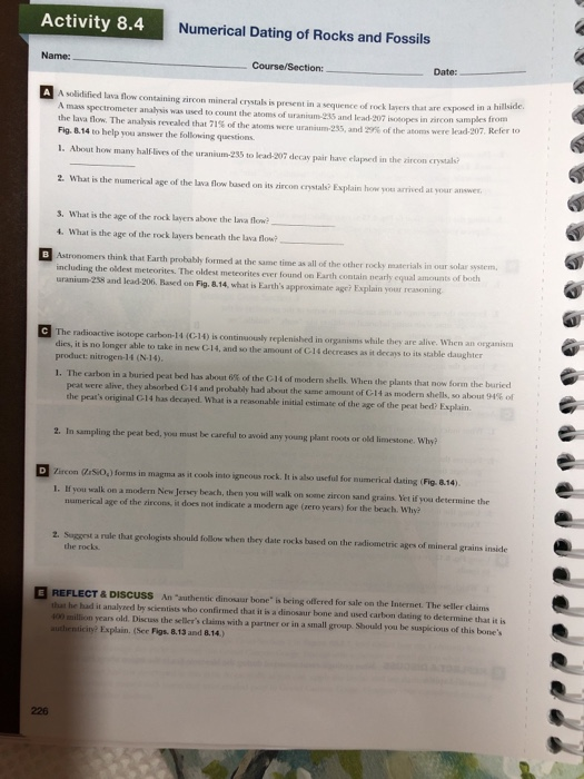 Activity 8.4 Numerical Dating of Rocks and Fossils | Chegg.com